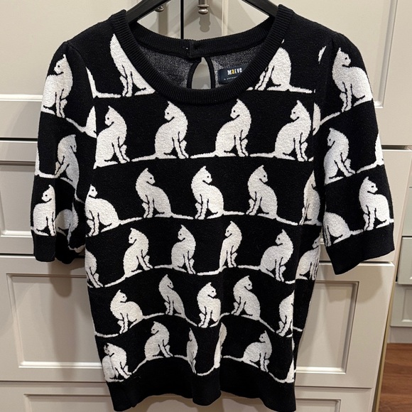 Anthropologie | Sweaters | Maeve Black And White Cat Motif Sweater ...
